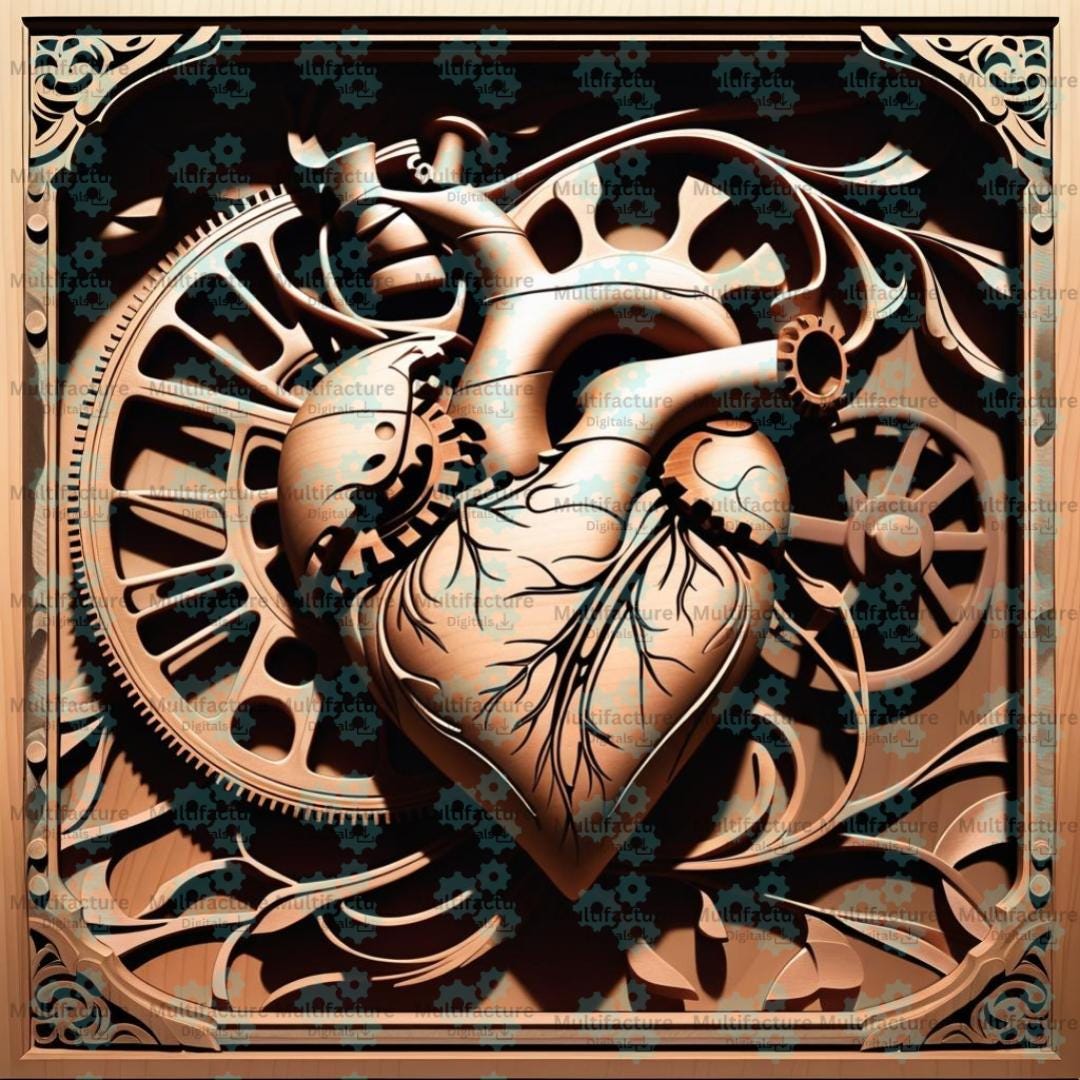 Gear-heart Vines Laser Burn PNG, Laser Engrave Png, Lightburn File, 3D ...