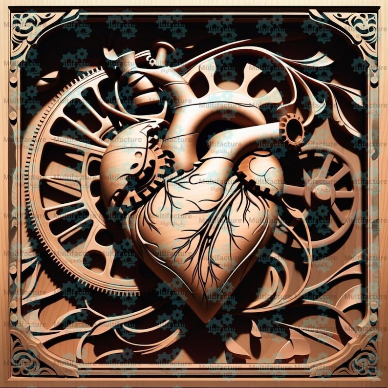 Gear-heart Vines Laser Burn PNG, Laser Engrave Png, Lightburn File, 3D ...