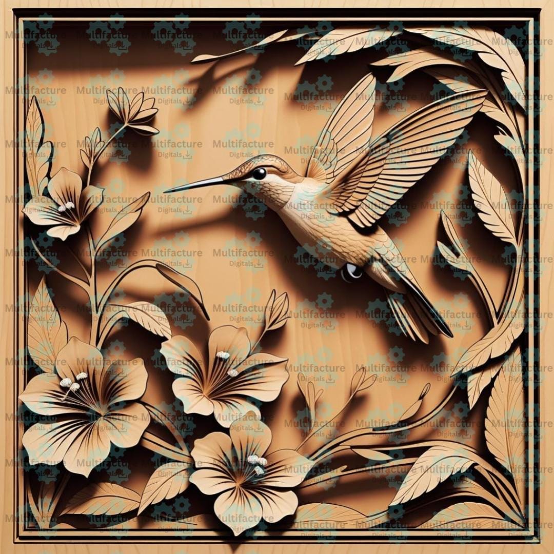 Hummingbird Bloom Laser Burn PNG, Laser Engrave Png, Lightburn File, 3D ...