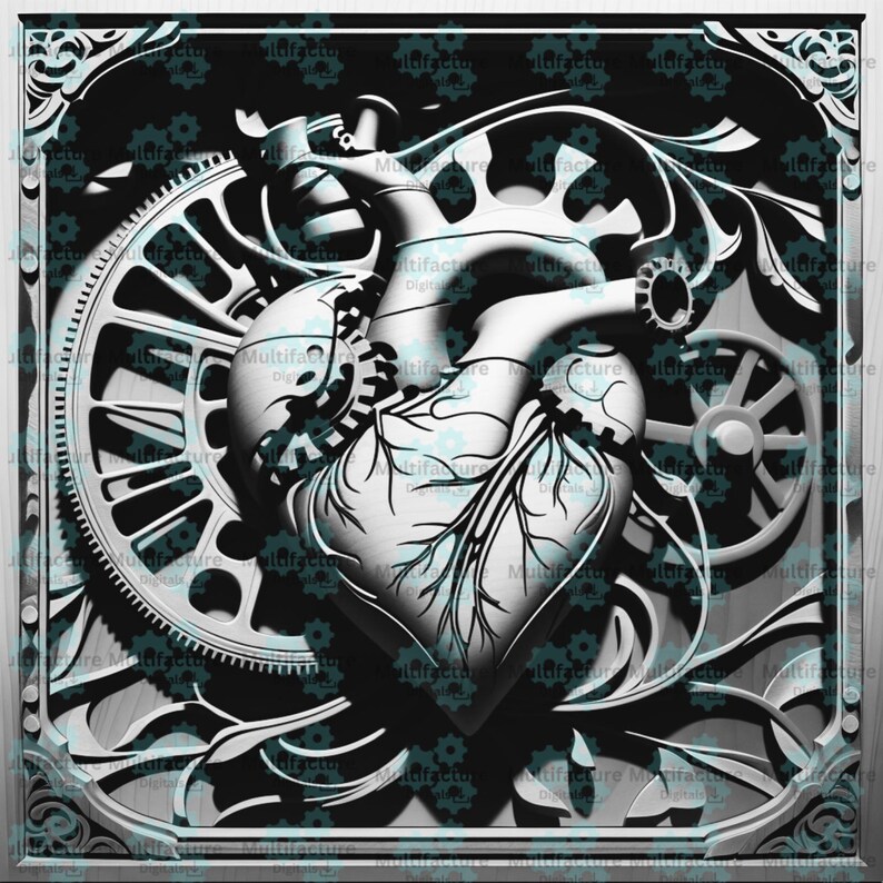 Gear-heart Vines Laser Burn PNG, Laser Engrave Png, Lightburn File, 3D ...