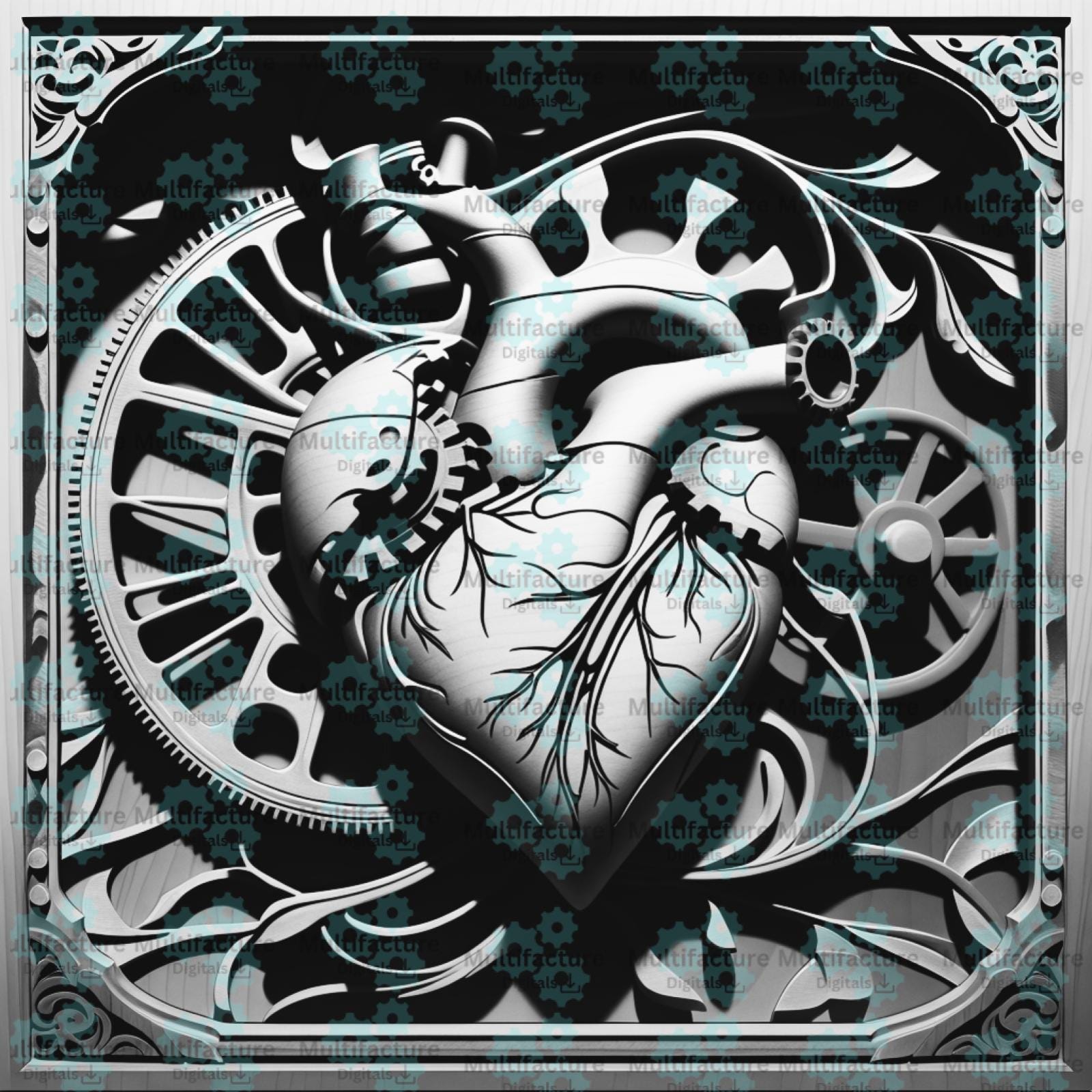 Gear-heart Vines Laser Burn PNG, Laser Engrave Png, Lightburn File, 3D ...