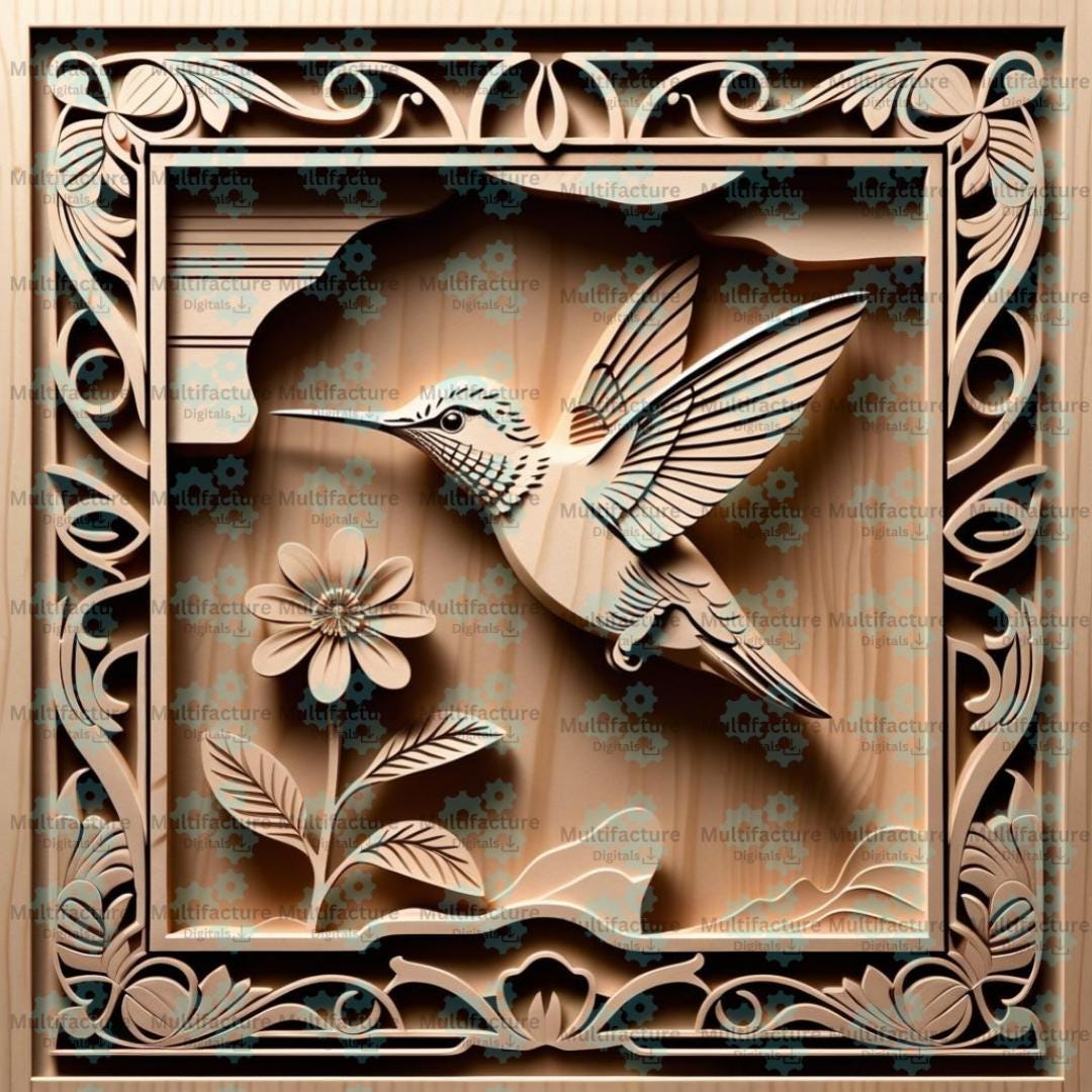 Hummingbird Bloom Laser Burn PNG, Laser Engrave Png, Lightburn File, 3D ...