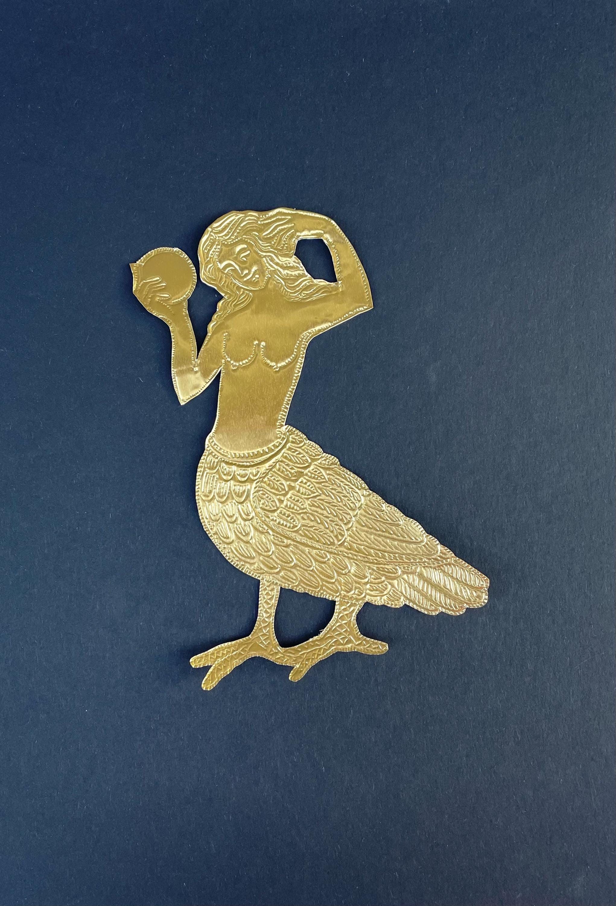 Hand Embossed Siren Art: Golden Brass Medieval Bestiary Wall Decor - Etsy