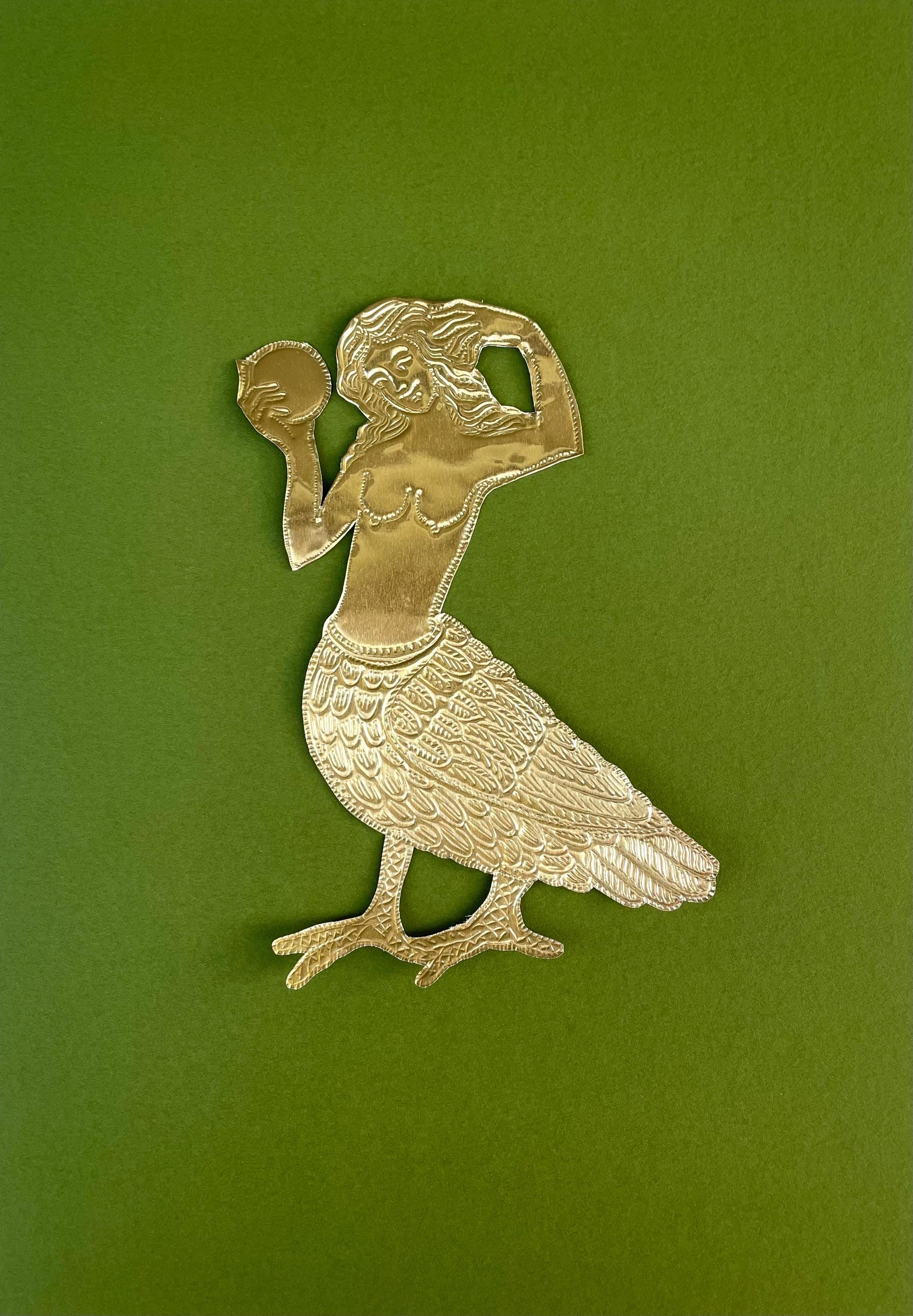 Hand Embossed Siren Art: Golden Brass Medieval Bestiary Wall Decor - Etsy