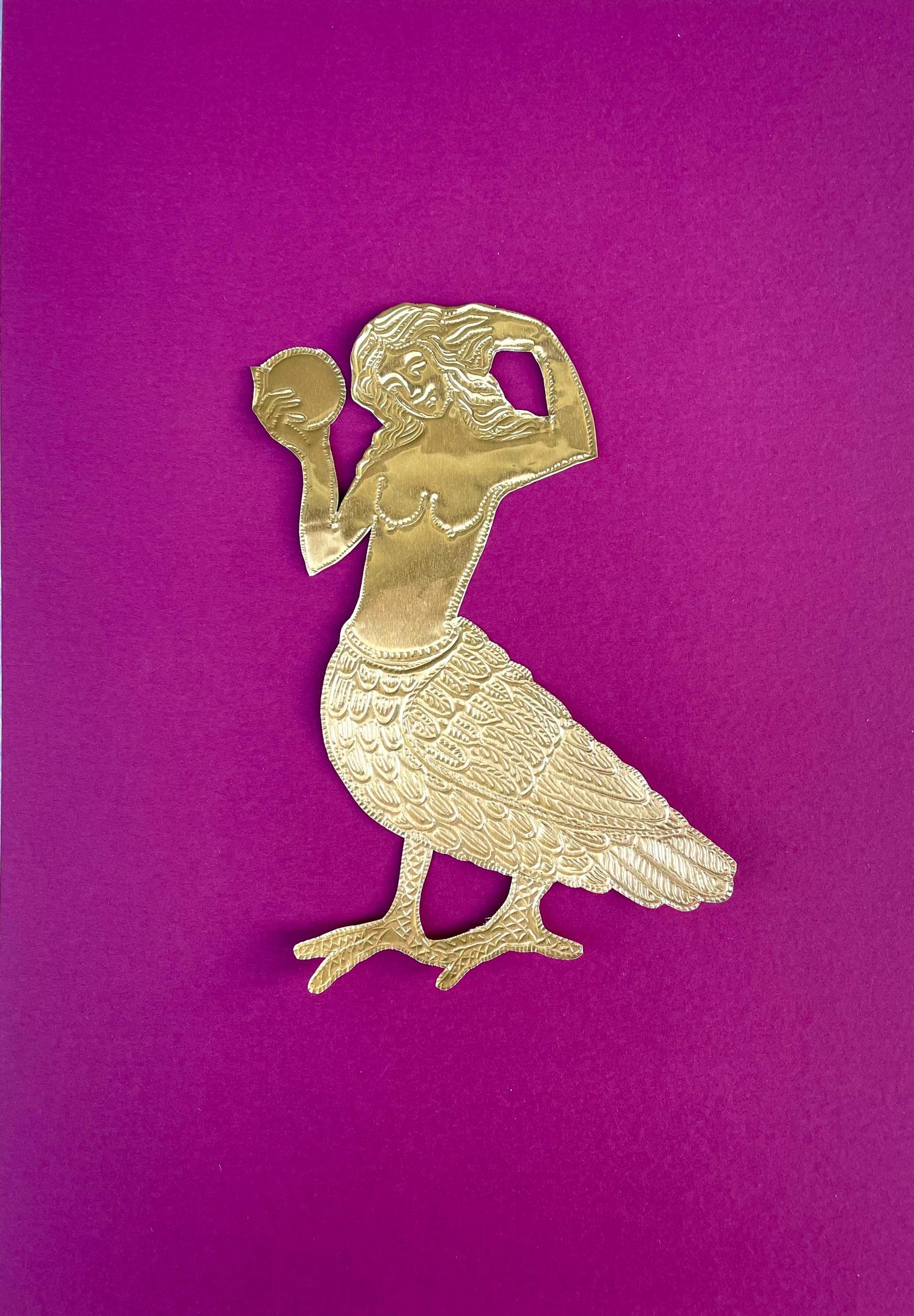 Hand Embossed Siren Art: Golden Brass Medieval Bestiary Wall Decor - Etsy