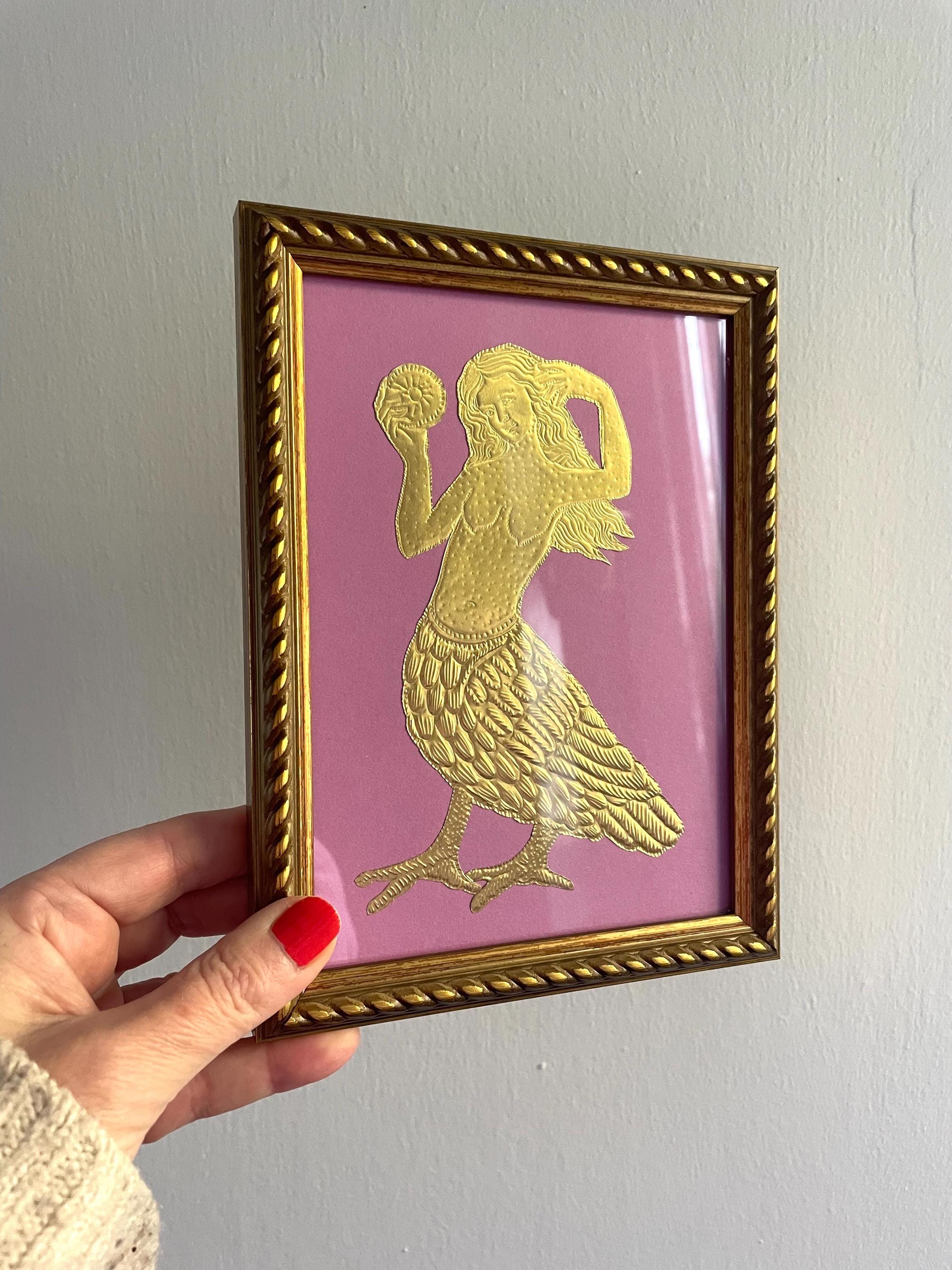 Hand Embossed Siren Art: Golden Brass Medieval Bestiary Wall Decor - Etsy