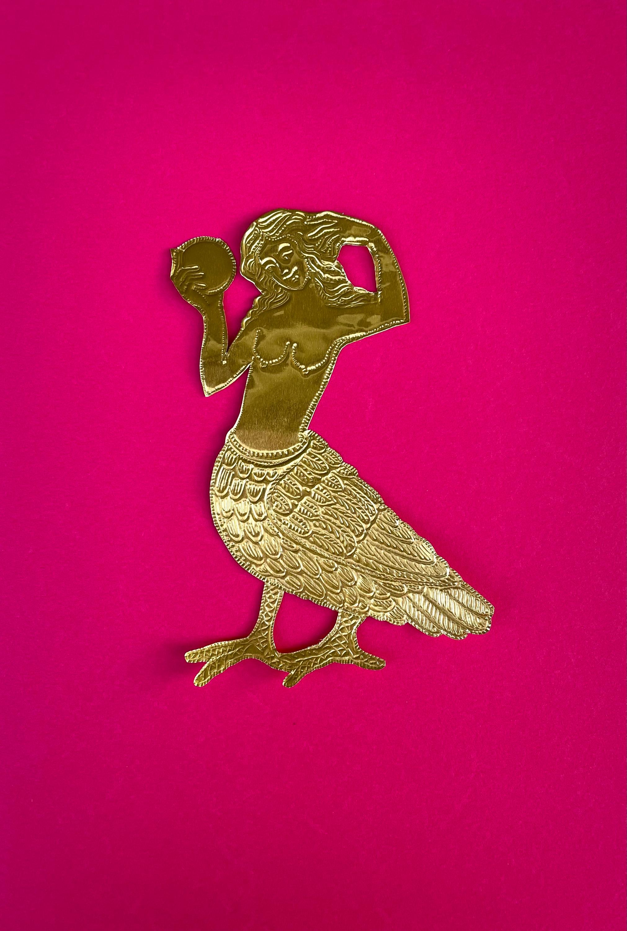 Hand Embossed Siren Art: Golden Brass Medieval Bestiary Wall Decor - Etsy