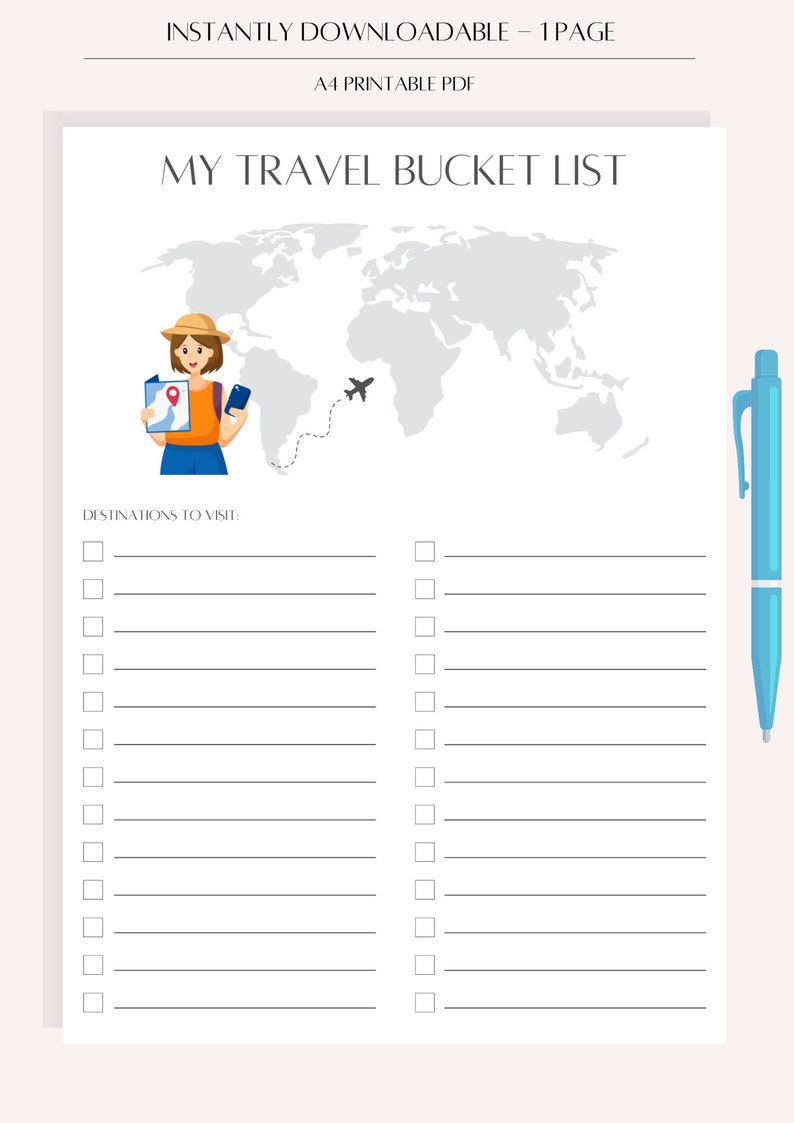 Travel Bucket List, Printable Travel List, Travel to Do List, Travel ...