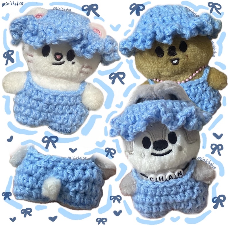 Stray Kids Skzoo Leebit Han Quokka Jiniret Hyunjin Handmade Crochet Hat and Top for 10cm Skzoo ...