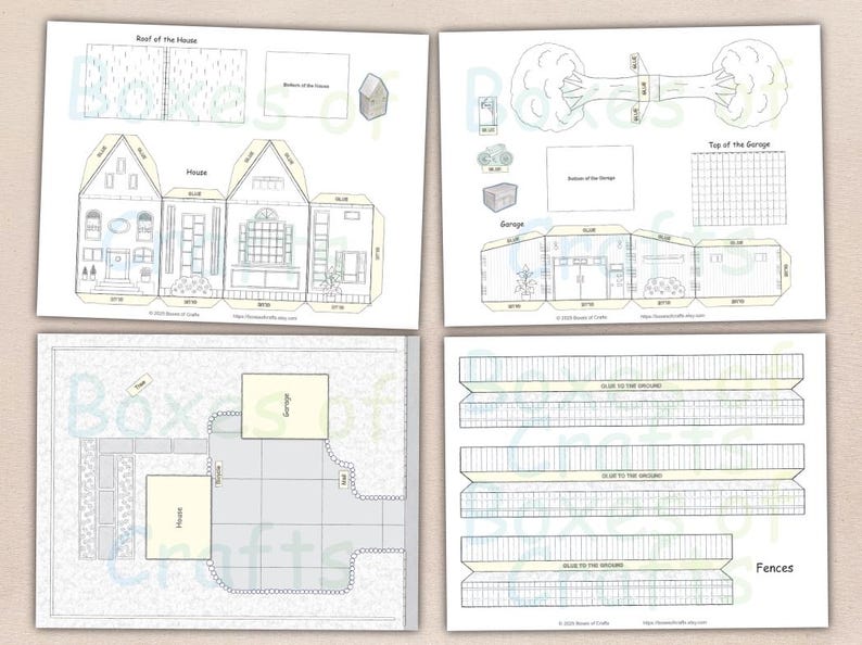 Printable Paper House With a Garage and a Garden, Print, Color, Cut and ...