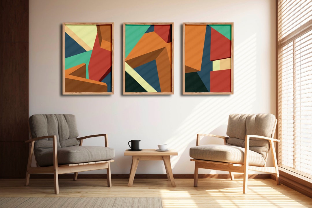 Shapescape Architectural Poster SET OF 3 - Colorful Geometric Print Art ...