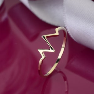 Solid Gold Heartbeat Ring • 14K Gold Pulse Ring for Women • Lifeline ...