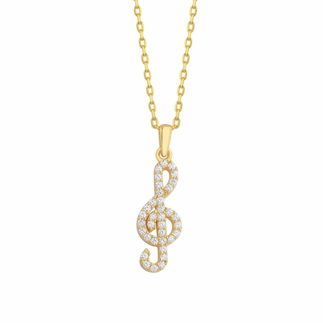 14K Gold Treble Clef Necklace • Solid Gold Music Note Necklace ...