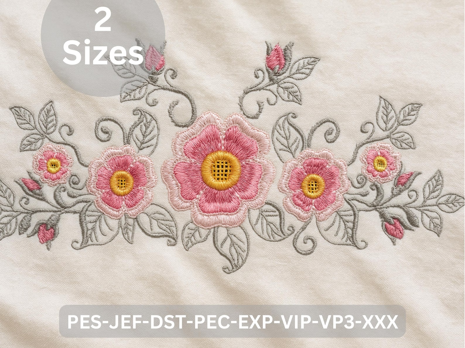 Pink Floral Border Embroidery Design, Elegant Flower Vine Machine ...