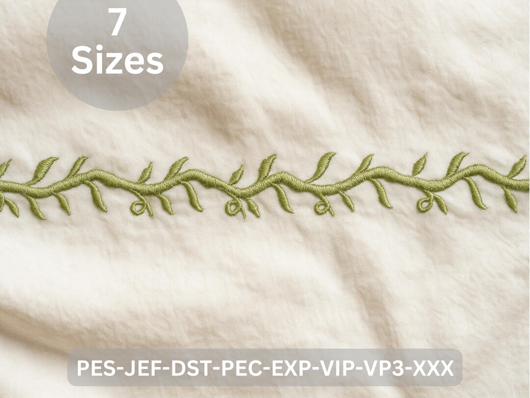Green Vine Border Embroidery Design, 7 Sizes, Elegant Leaf Border ...