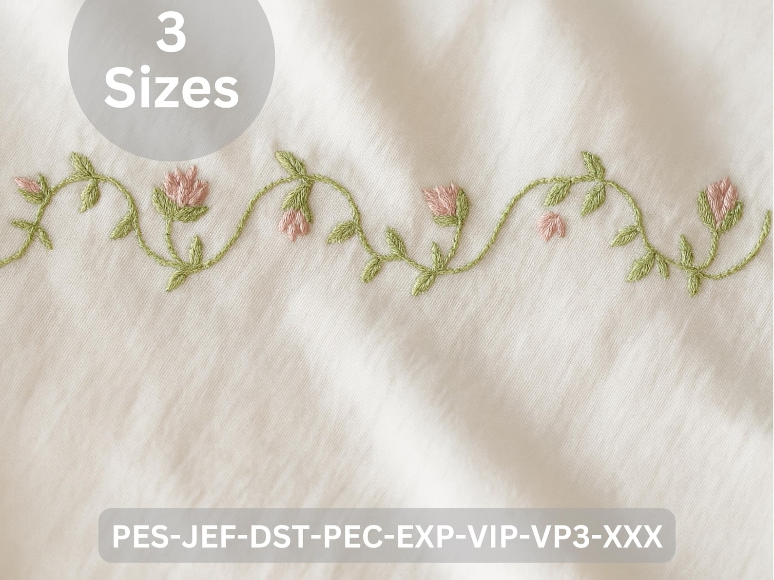 Floral Vine Border Embroidery Design Pink Buds and Green Leaves Machine ...