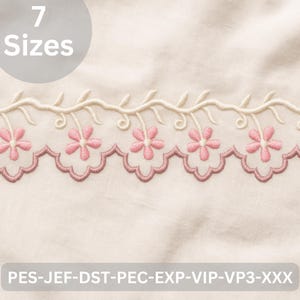 Pink Floral Cut Work Border Embroidery Design, 7 Sizes, Decorative Vine ...