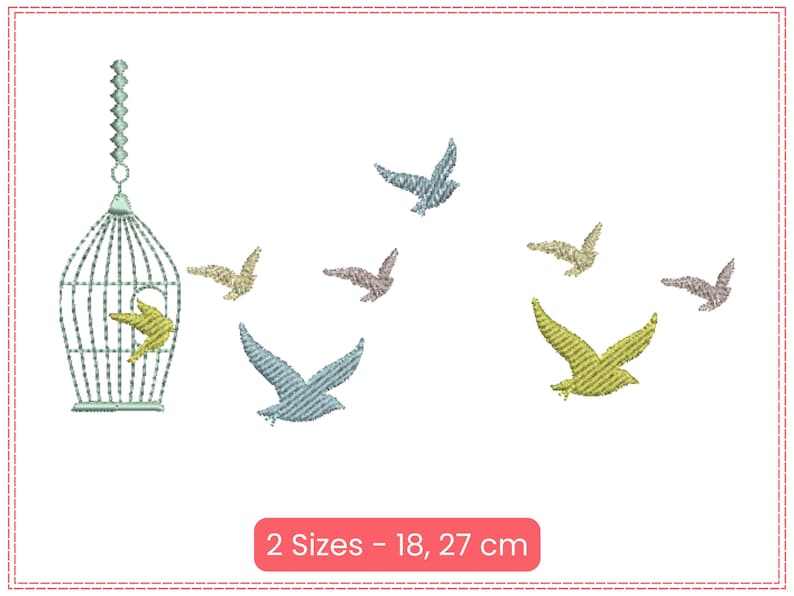 Bird and Birdcage Embroidery Design for Towels, Dresses, Linens ...