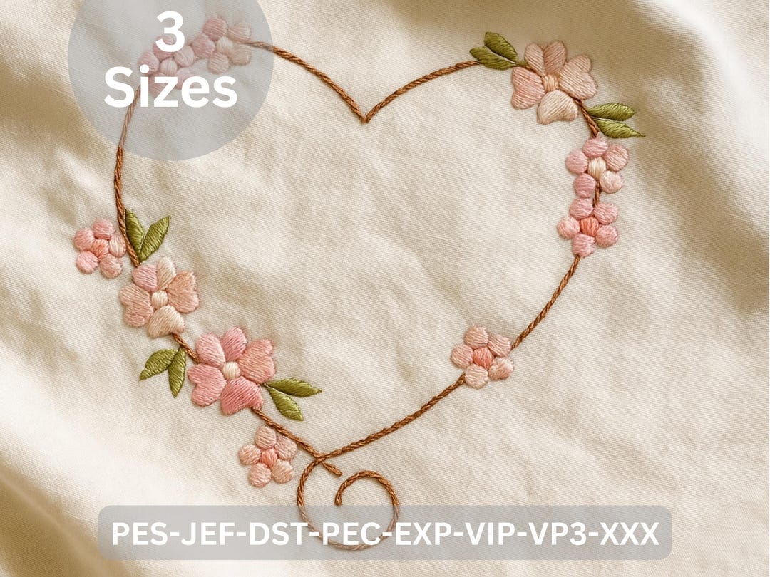 Heart Flower Embroidery Design - 3 Sizes Included - Machine Embroidery ...