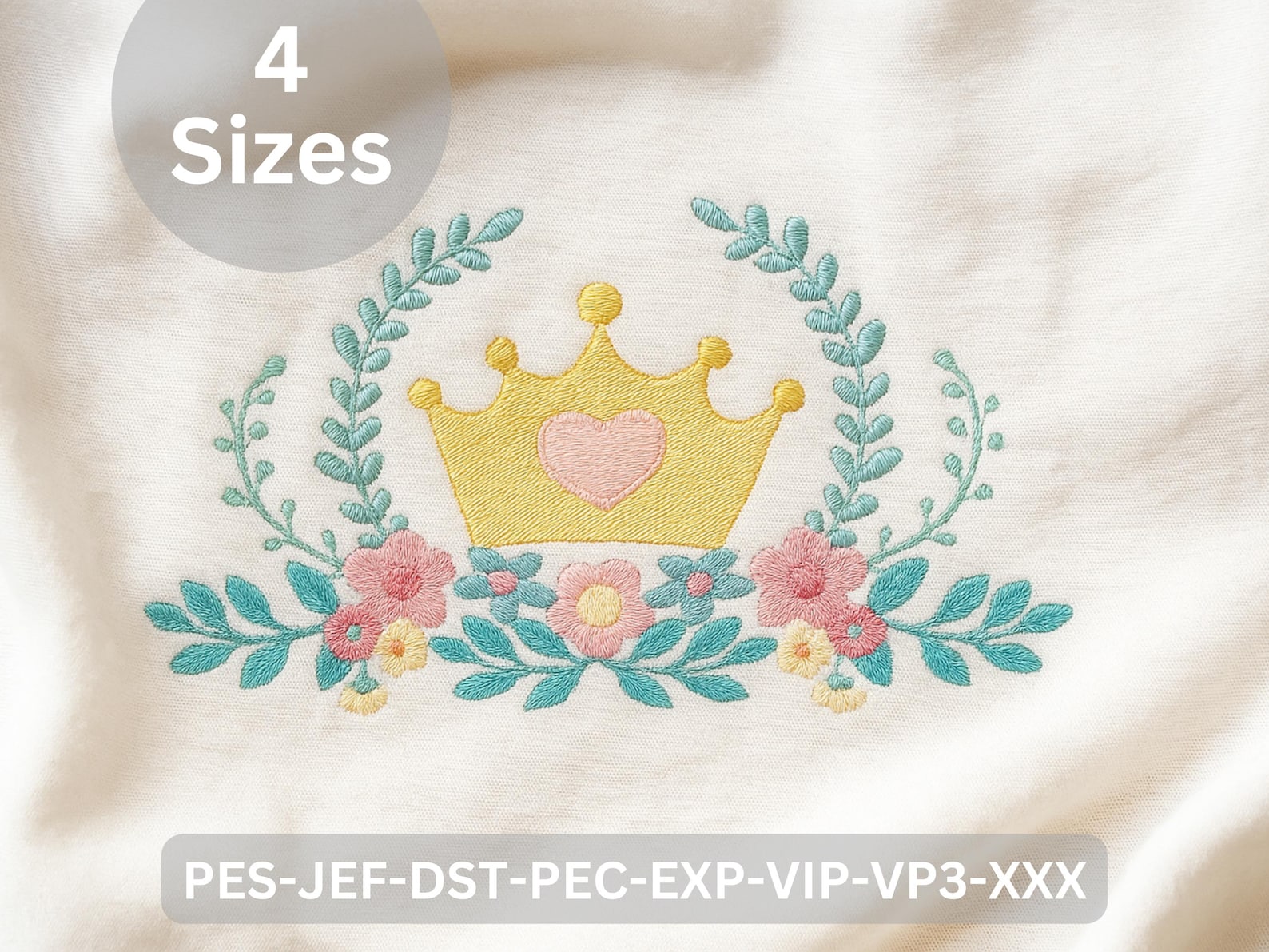 Crown With Flowers Embroidery Design | Princess Royal Crown Machine ...