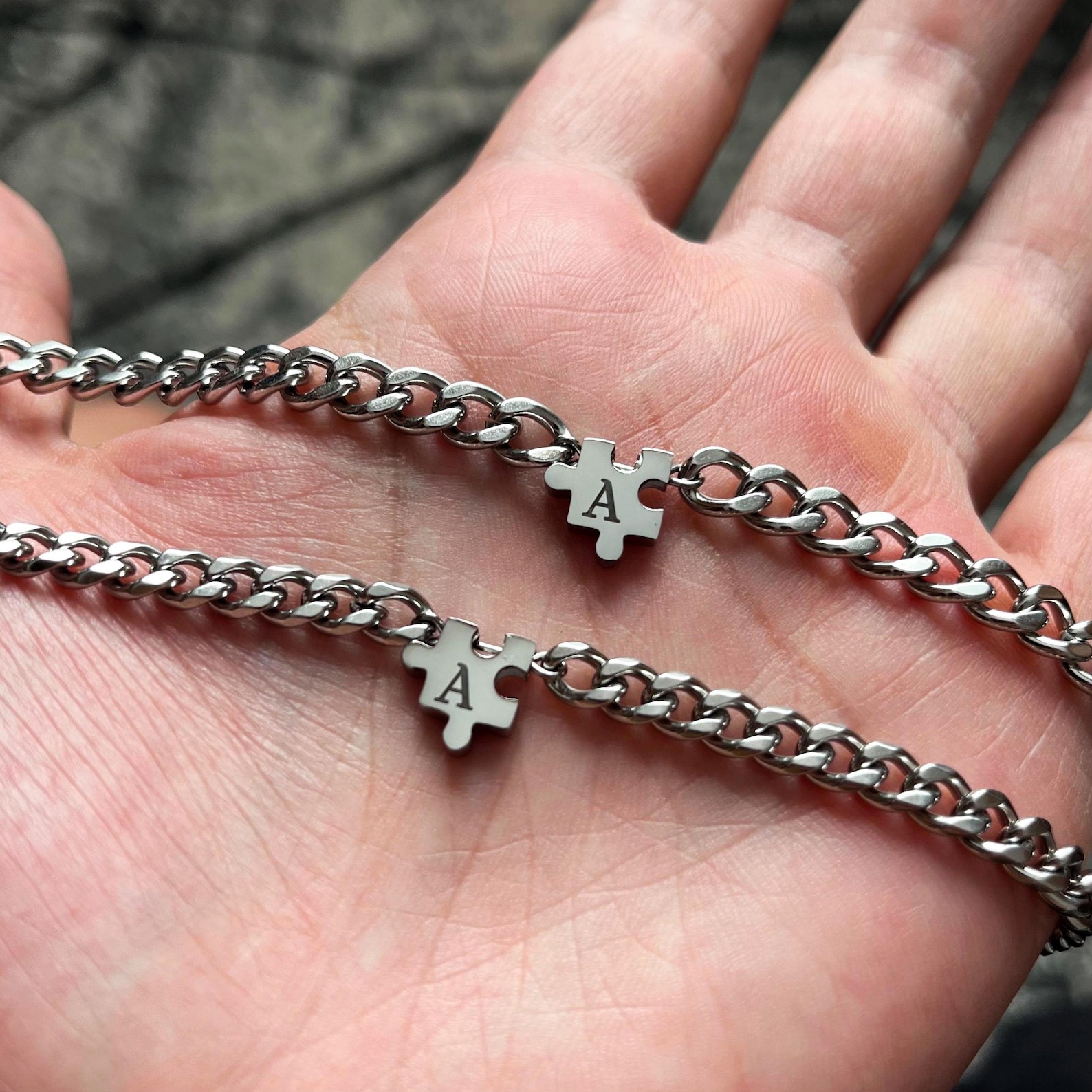 Set of 2 Couple Bracelets With Puzzle Charms(stainless Steel), Gift for ...