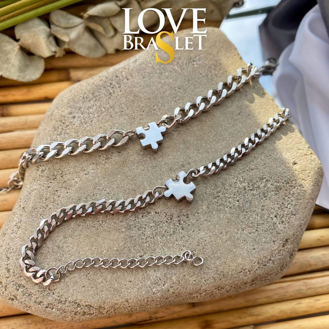Set of 2 Couple Bracelets With Puzzle Charms(stainless Steel), Gift for ...