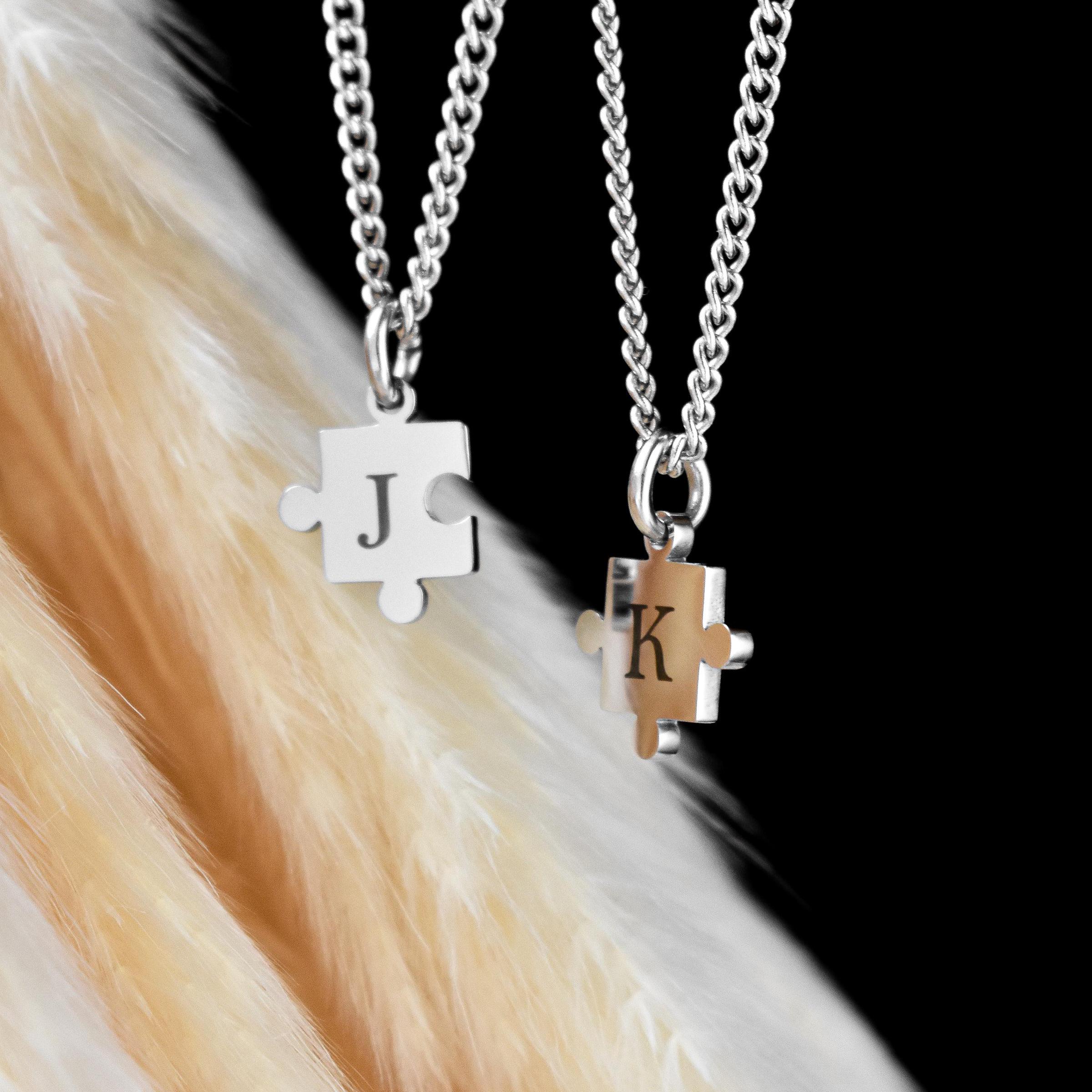 Personalized Engraved Initials Couple Necklace Puzzle, Matching ...