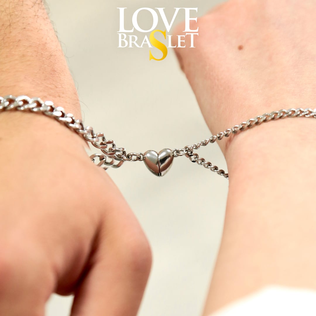 Matching Couples Bracelets With Heart, Relationship Gift for Boyfriend, Magnetic Bracelet Set of ...