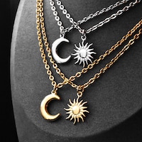 Sun and Moon Couple Necklace, Set of 2 His & Hers Necklaces, Silver and ...