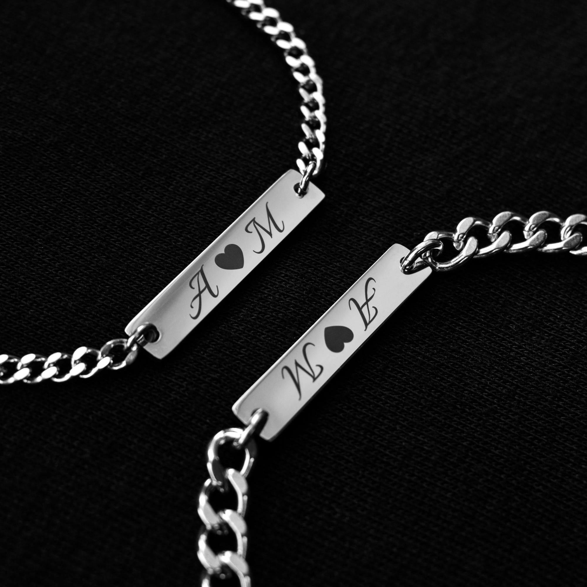 Personalized Engraved Initials Couple Bracelets, Matching Bracelet for ...