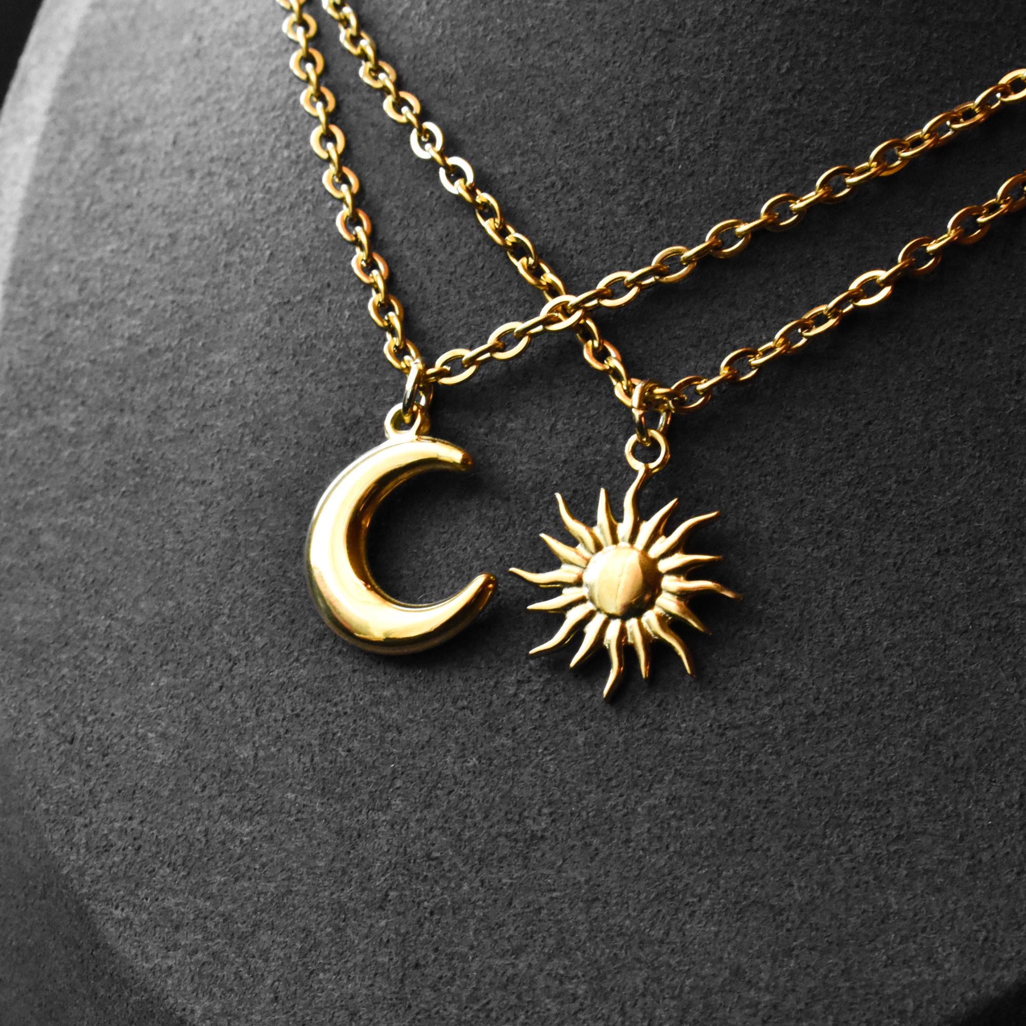 Sun and Moon Couple Necklace, Set of 2 His & Hers Necklaces, Silver and ...