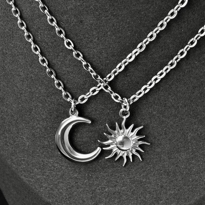 Sun and Moon Couple Necklace Set of 2 Couples Gift His and Her Necklace ...