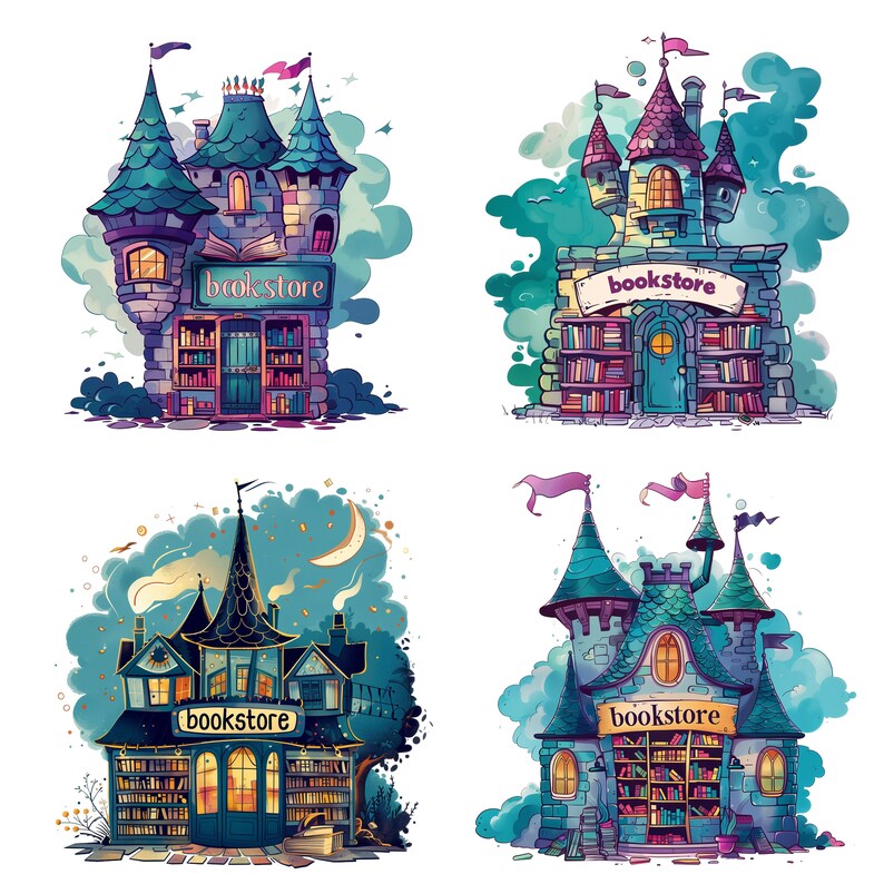 Magic Bookstore/castle Clipart Bundle-- Book Art Print, Book Lover Gift ...