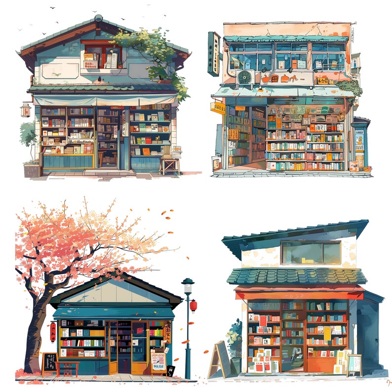 Asian Bookstore Clipart Bundle – Cozy Book Nook Art (PNG) - Etsy
