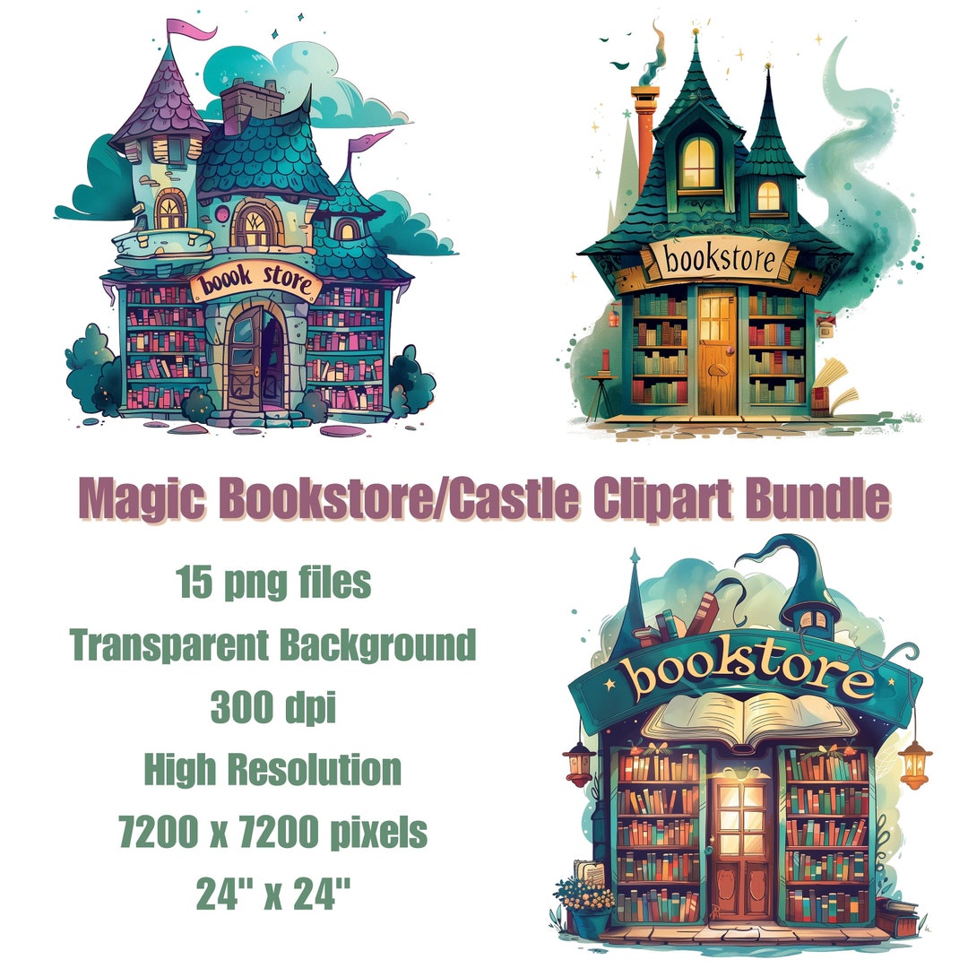 Magic Bookstore/castle Clipart Bundle-- Book Art Print, Book Lover Gift ...