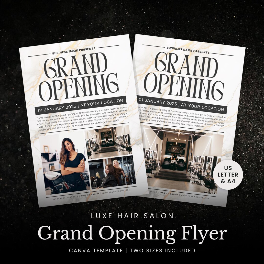Grand Opening Salon Flyer Canva Template – Luxe Salon Marketing Flyer ...