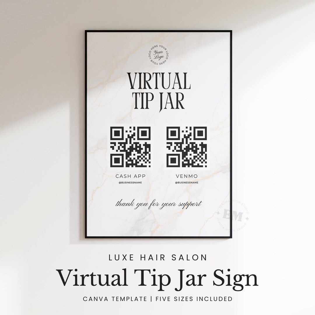 Virtual Tip Jar Sign Canva Template - Five Sizes - Luxe Salon Signs for ...