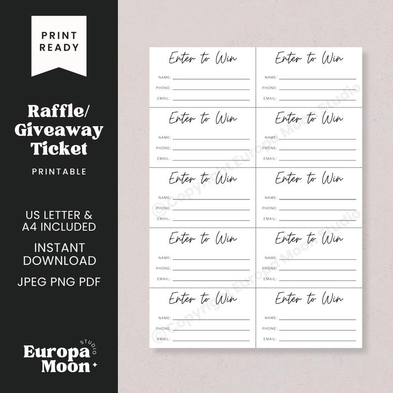 Raffle Ticket Printable | Enter to Win Printables for Competitions ...
