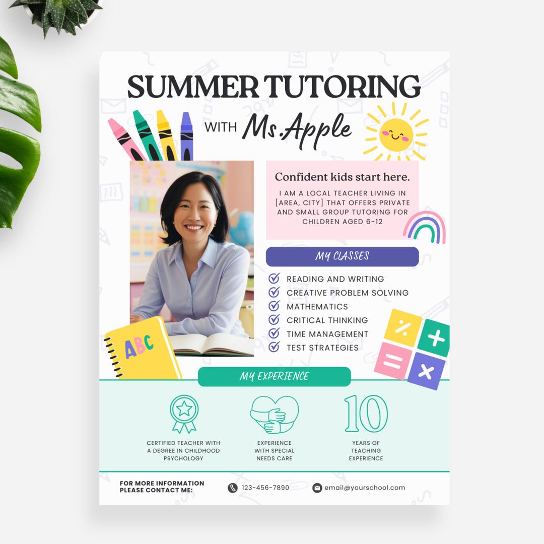 Summer Tutoring Flyer Template - Editable Canva Template for Teachers ...