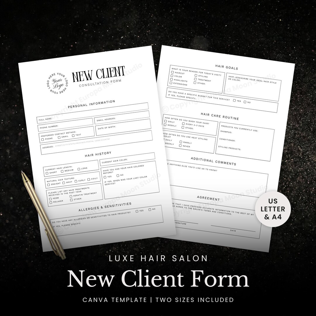 Hair Salon New Client Form Canva Template - Editable Intake Form for ...