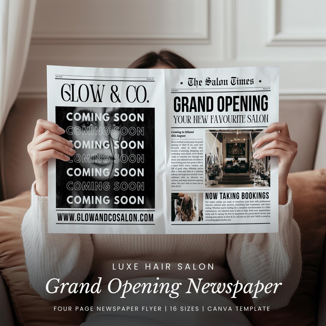 Hair Salon Grand Opening Newspaper Flyer - Canva Template With Four ...