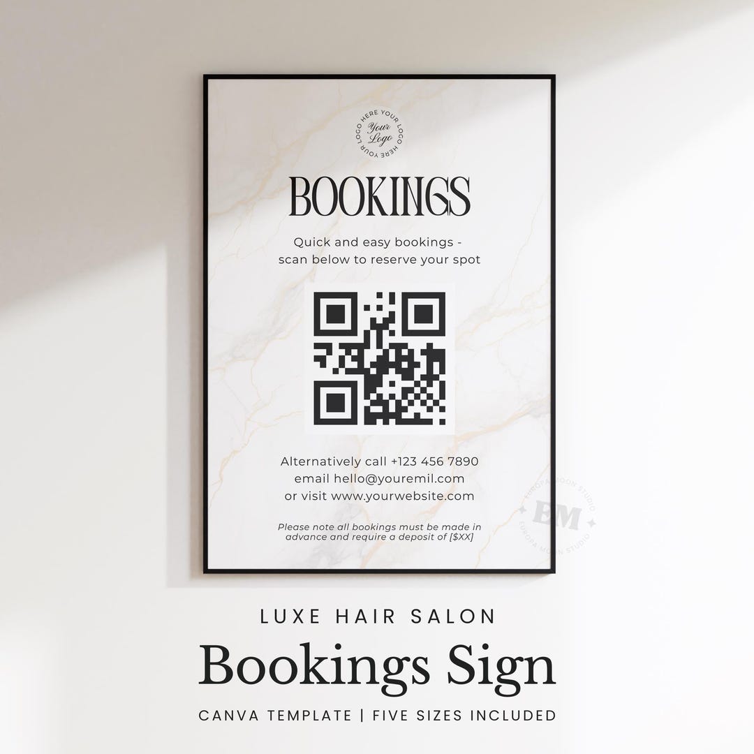 Bookings Sign Canva Template - Five Sizes - Luxe Salon Signs for Hair ...