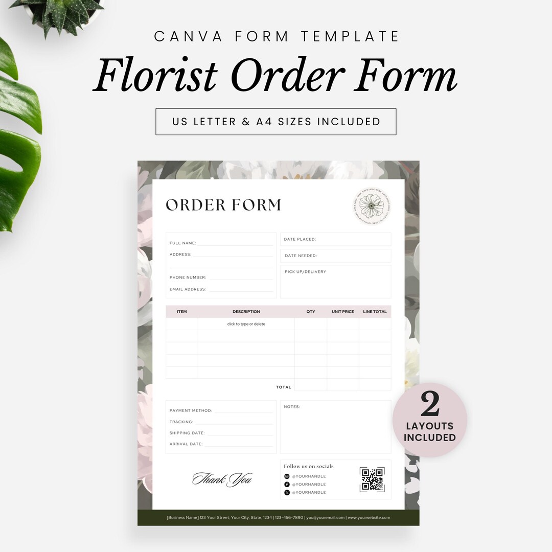 Order Form Template - Canva Order Form for Florists, Small Businesses ...