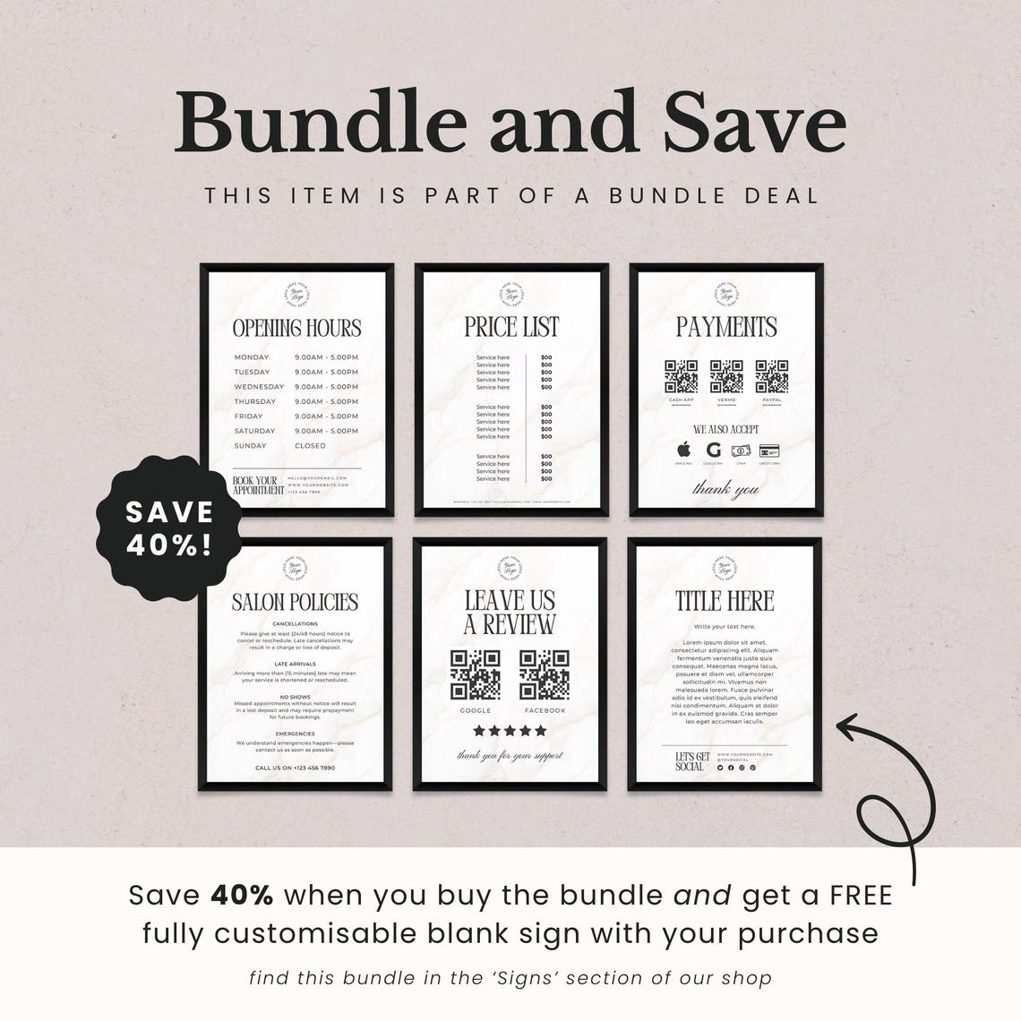 Salon Policies Sign Canva Template - Five Sizes - Luxe Cancellation ...
