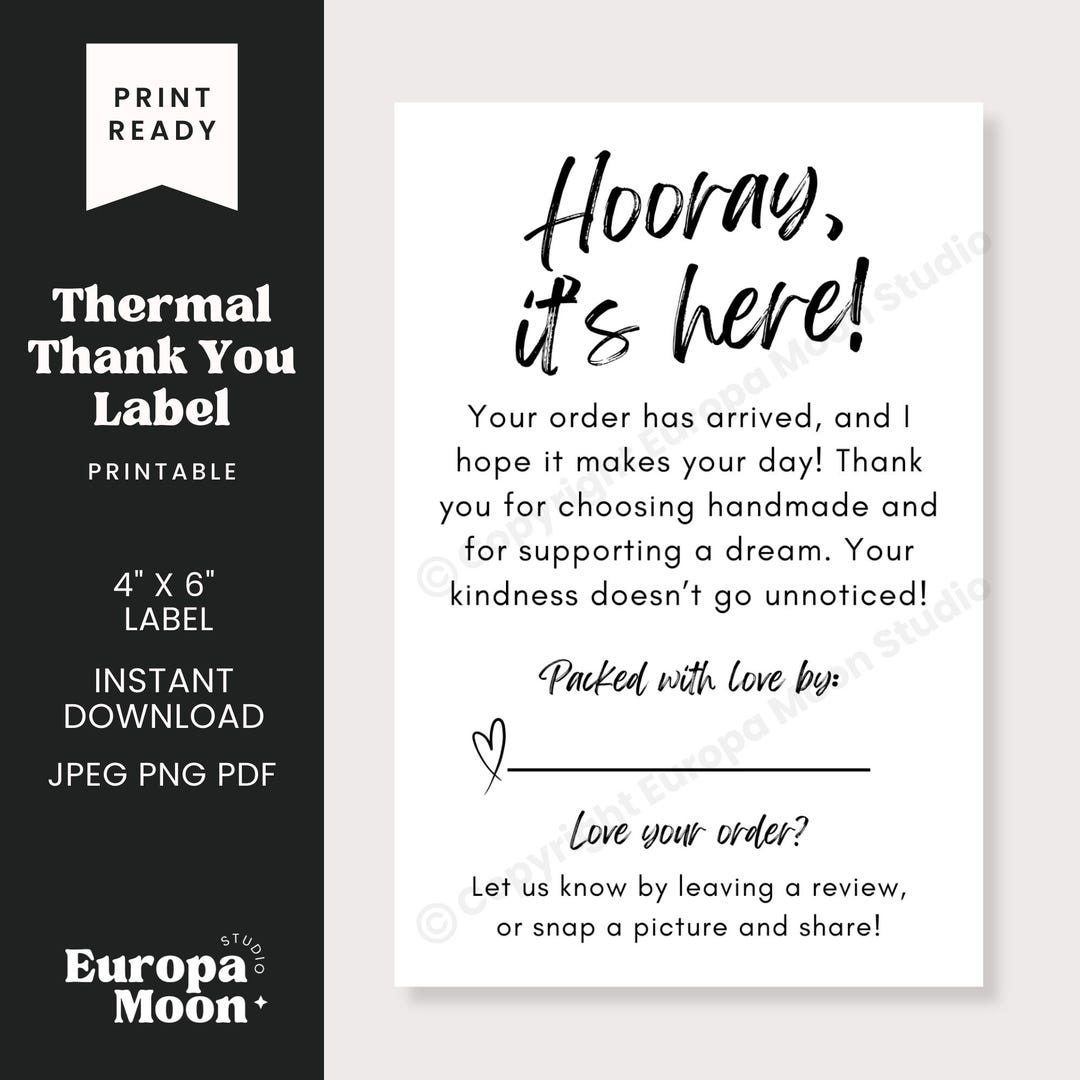 Order Thank You Label Thermal 4x6 PNG - Hurray It's Here | Small ...