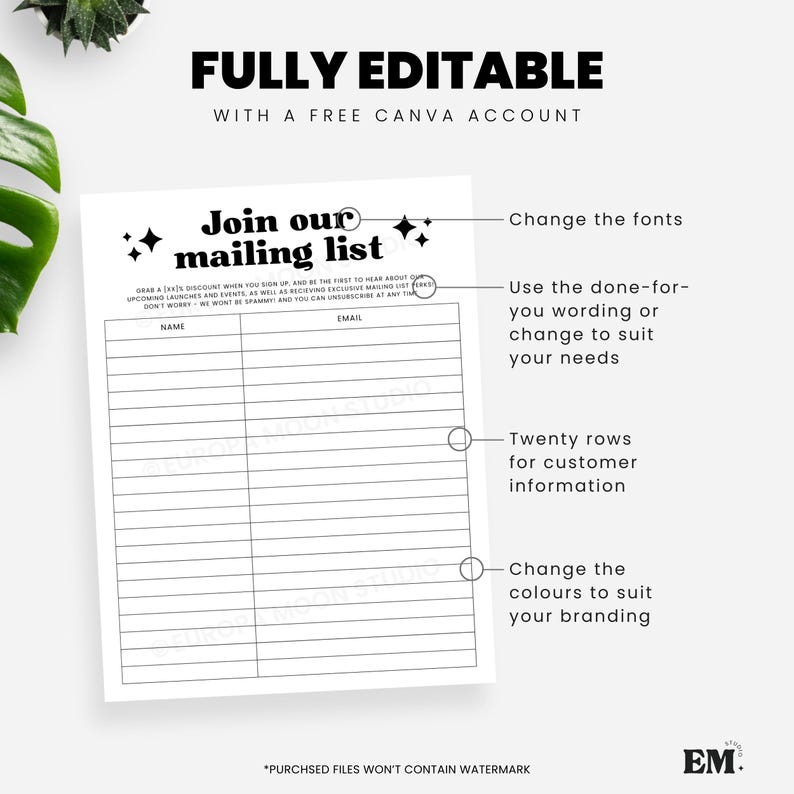 Email List Canva Template | Editable Mailing List Sign up Form for ...