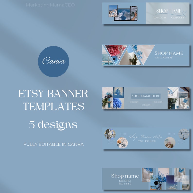 Blue Etsy Shop Banner Editable Big Banner Etsy Branding Kit Canva