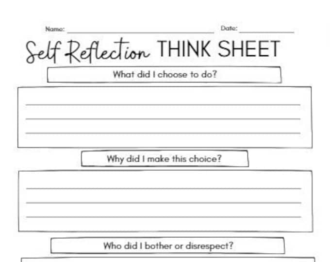 Self Reflection Think Sheet - Etsy
