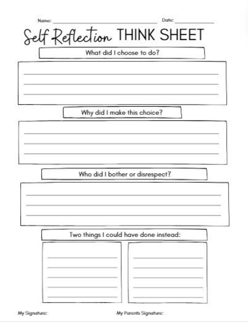 Self Reflection Think Sheet - Etsy