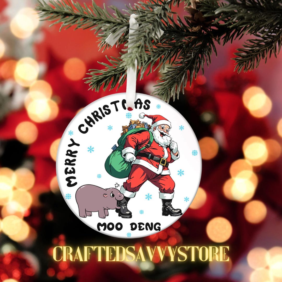 Funny Santa Claus Moo Deng Ornament, Merry Christmas Moo Deng Ornament ...